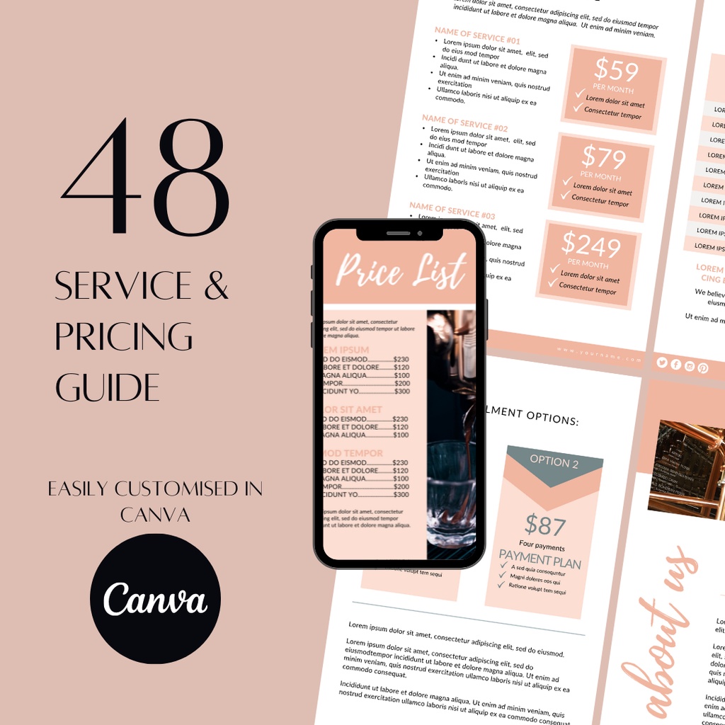 48 Services & Pricing Guide Canva ROSIE Templates | Business Tool ...