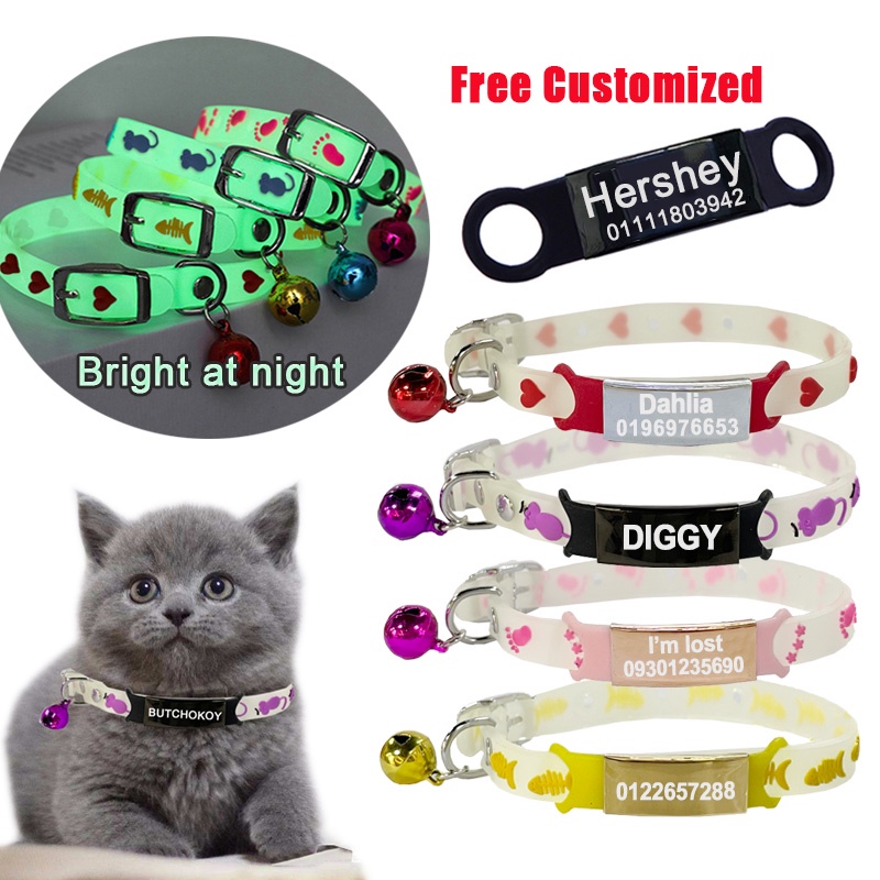 【Free engraving】Cat Tag Reflective Cat Collar With Bells Pet Dog Collar ...