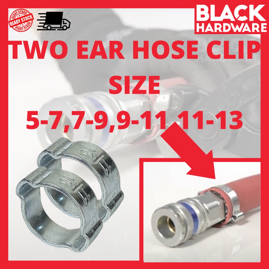 Black Hardware Two Double Ear Air Rubber Hose Pipe Clip Clamp Crimp ...