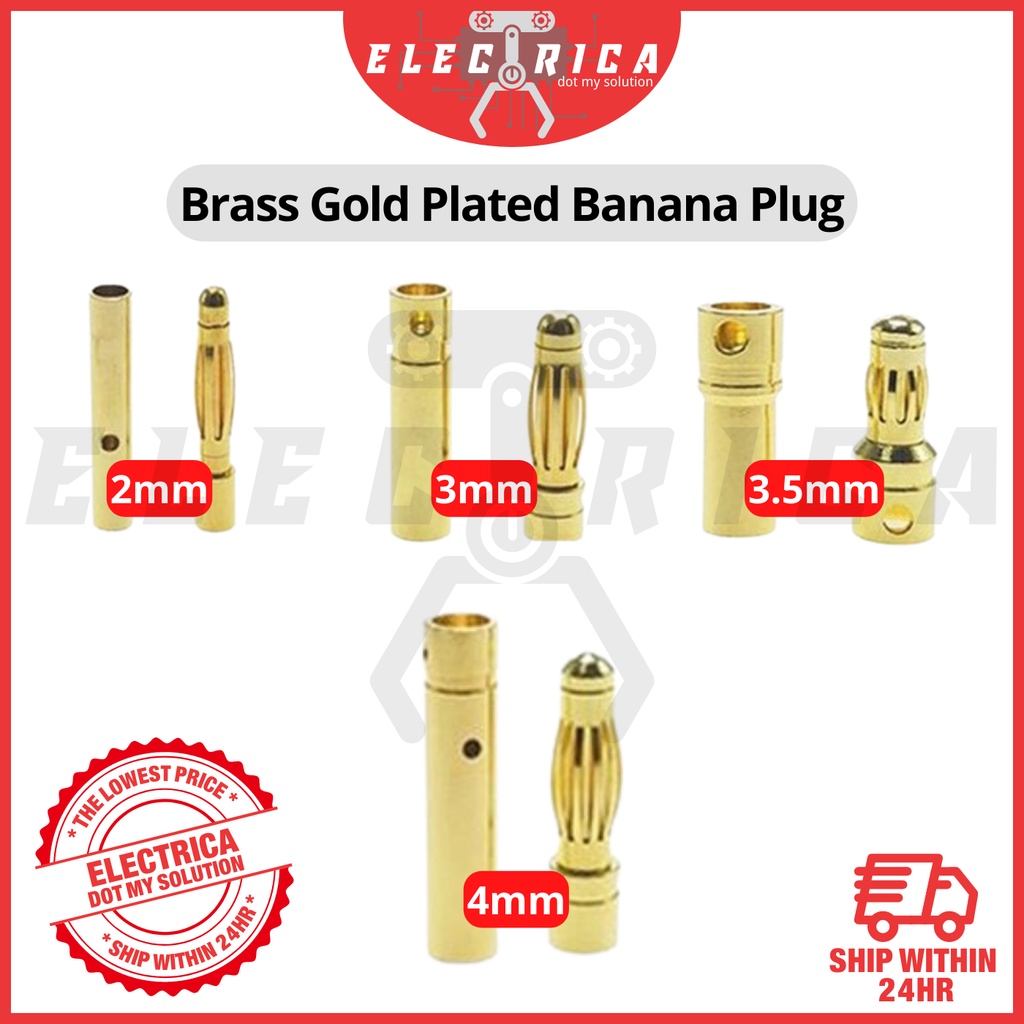 2.0mm / 3.0mm / 3.5mm / 4.0mm Banana Gold Connector Bullet Plug For ESC and Motor | Shopee Malaysia