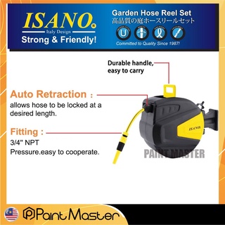 ISANO 20M Wall Mounted Automatic Reel Retractable Water Hose Reel Auto ...
