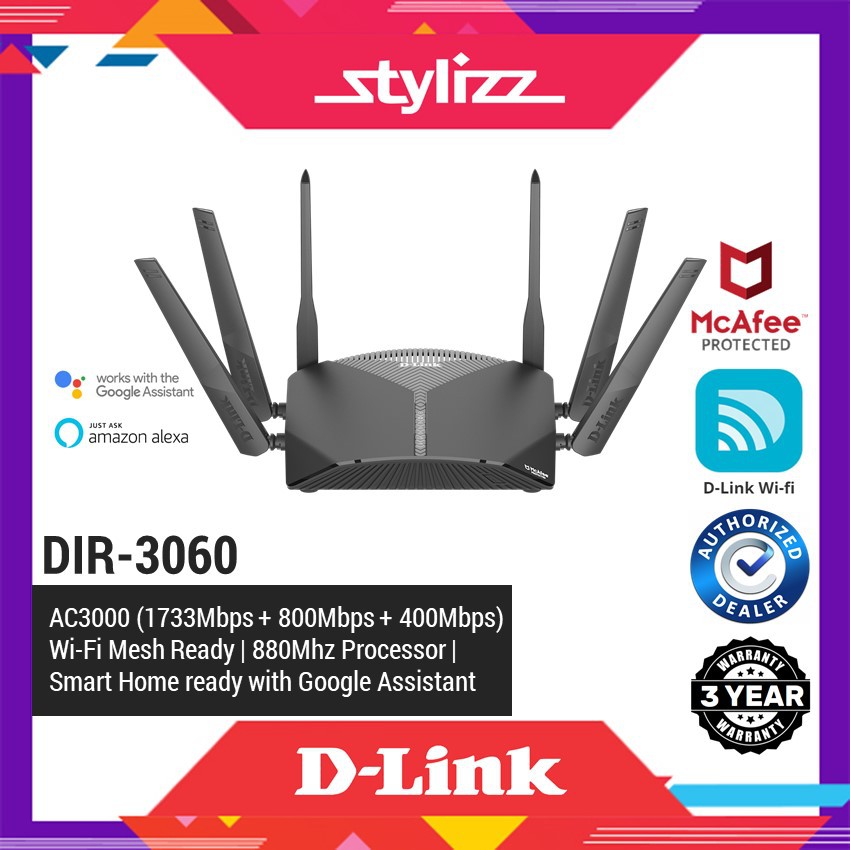 D-Link DIR-3060 AC3000 Tri-Band Mesh WiFi Gigabit Wireless MU-MIMO Smart Router | Shopee Malaysia