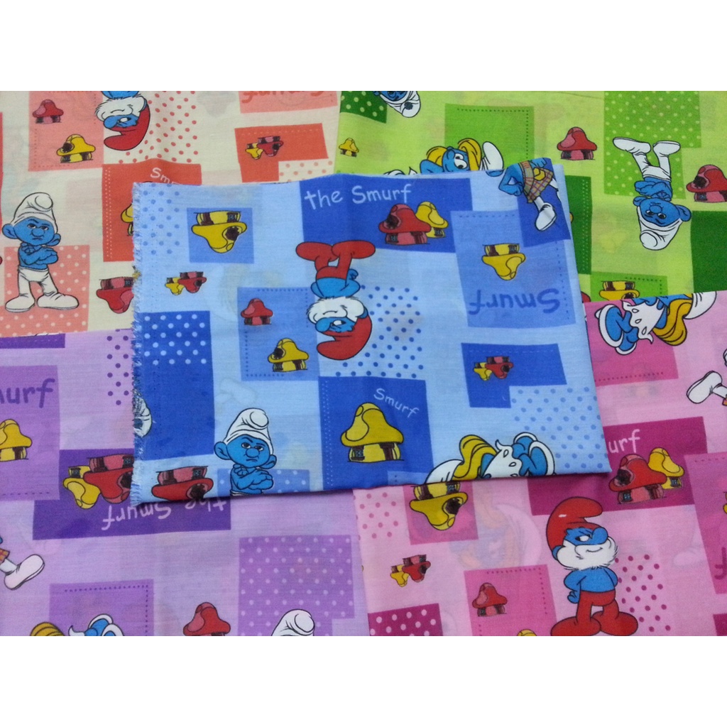 SALES 5 meter THE SMURFS SMURF FAMILY Cotton Blend Fabric CARTOON ...