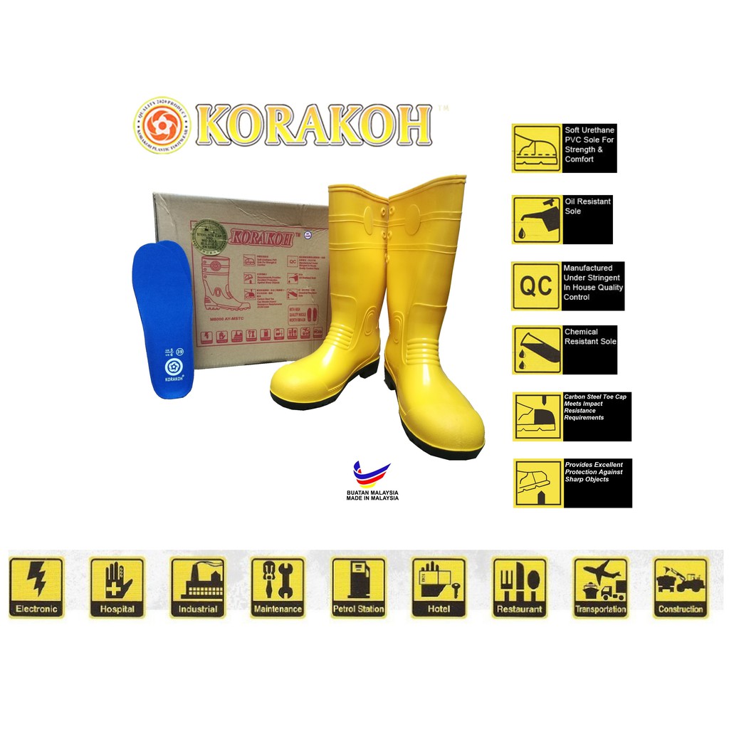 KORAKOH #8000Y MSTC WELLINGTON PVC SAFETY BOOTS | Shopee Malaysia