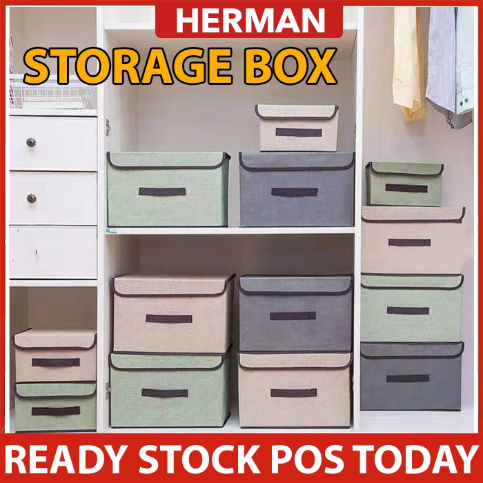 HERMAN 😍 Storage Box Foldable Linen Cloth Storage Box kotak simpanan ...