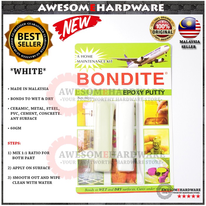 (ORIGINAL) BONDITE EPOXY PUTTY FILLER GAP FILLER CEMENT FILLER WHITE ...