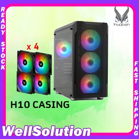 Invasion Casing H10 M-atx Casing With 4 Argb Fan ( Black ) | Shopee ...