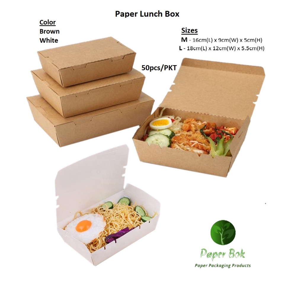 [50 pcs] @Paper Lunch Box@ / Brown Paper Lunch Box / Food Grade Paper ...