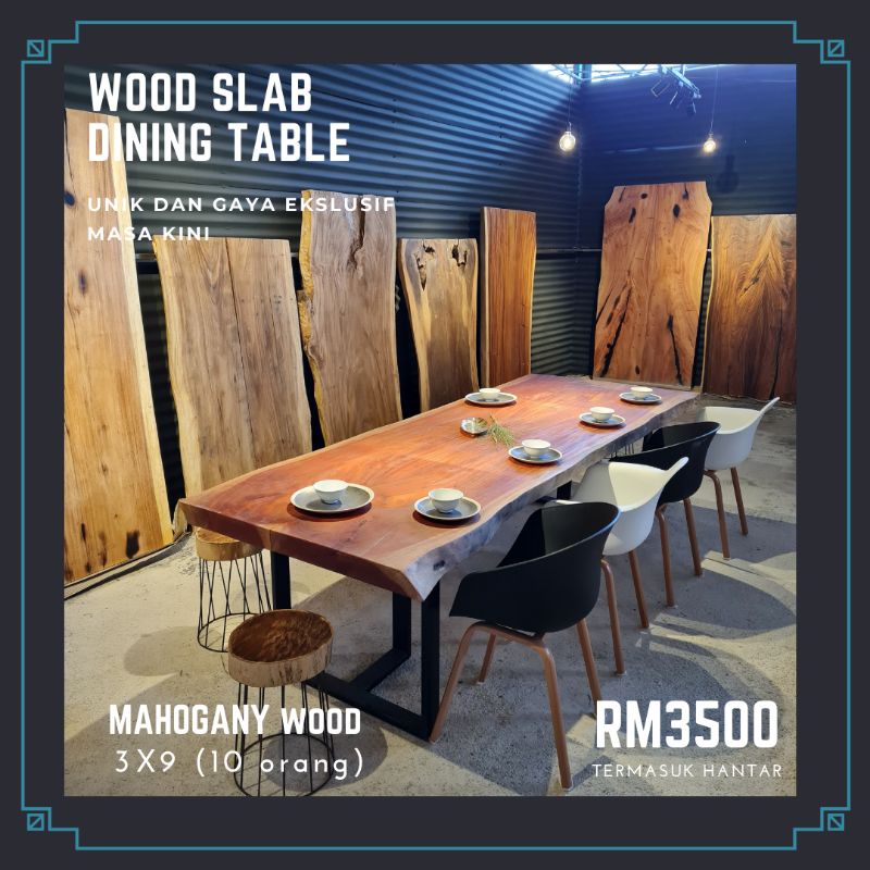 MEJA MAKAN KAYU BALAK DINING TABLE WOOD SLAB | Shopee Malaysia
