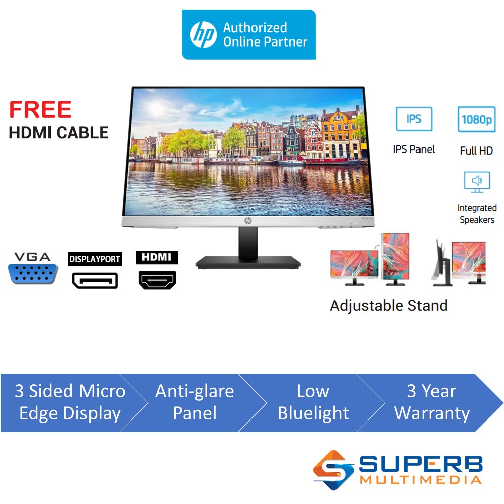 HP 24mh Monitor (23.8") height adjustable, built in speaker, support ...