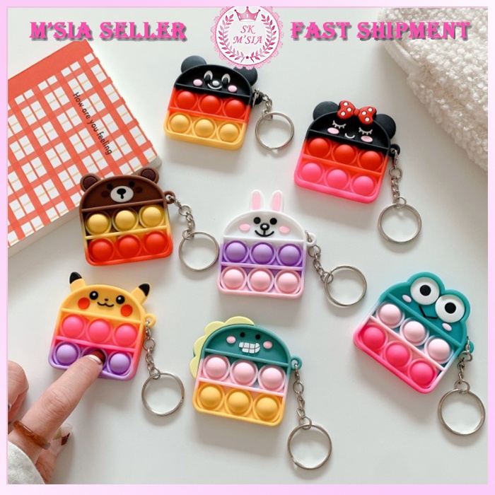 Pop It Cartoon Keychain Cute Characters Pikachu Unicorn and Many More ...