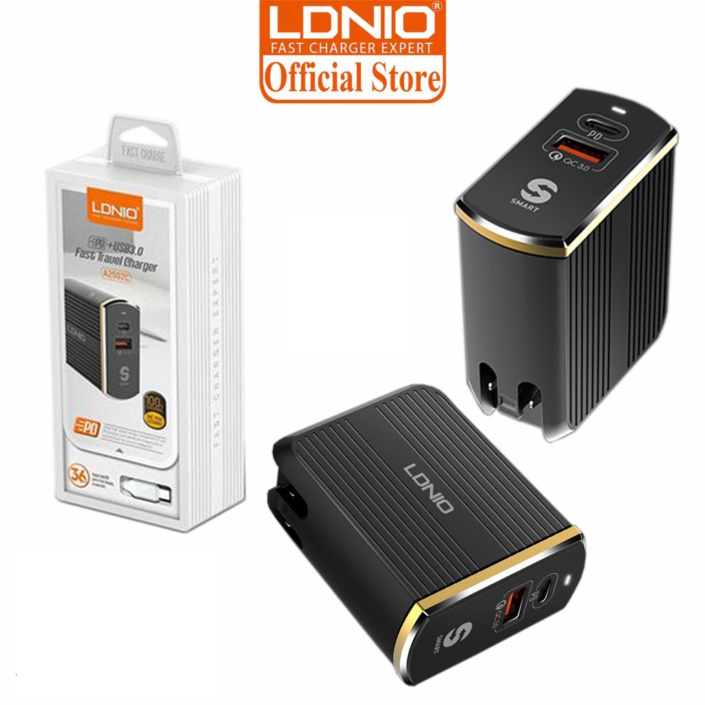LDNIO A2502C Fast Travel Charger / 36W PD Quick Charge + Qualcomm 3.0 ...