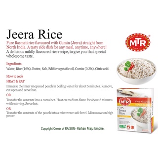 MTR Jeera Rice 250gm- Cumin Rice with Basmati Rice . Flavoured Rice ...