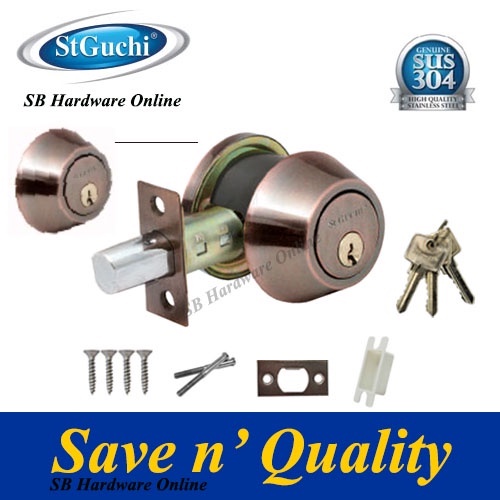 [DOUBLE CYLINDER] ST GUCHI SGDB-D292 DEADBOLT, ANTIQUE COPPER (AC ...