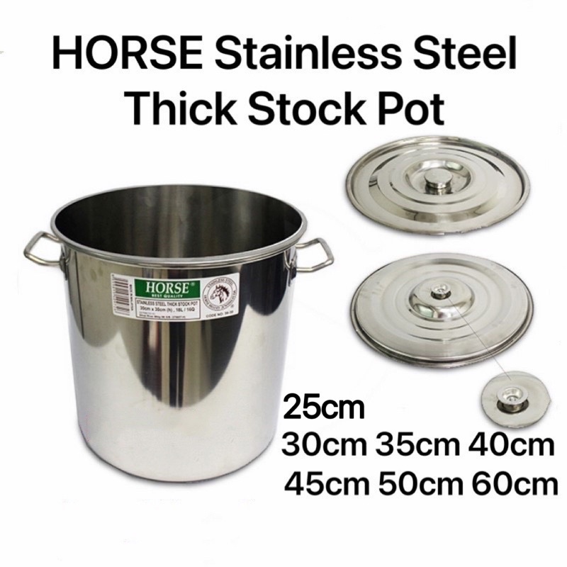 HORSE BRAND Stainless Steel Thick Stock Pot (25~60cm) / Deep Stock Pot ...