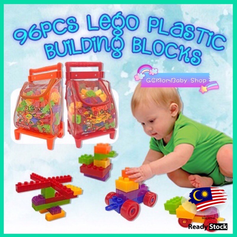 96pc LEGO Block Trolley Bag Baby Kids Lego Learning Toys Lego Building ...