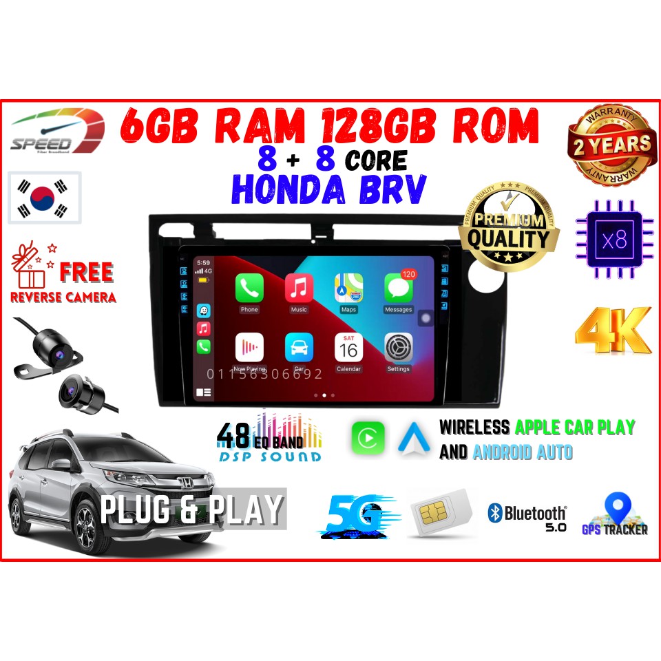 Honda BRV 9" 6GB RAM+128GB ROM/ CARPLAY ANDROID AUTO / 4K UHD/ BUILT IN ...