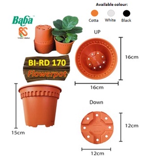 BI-RD 170 Flower Pot BABA Pasu Bunga Plastic Biodegradable Cotta, Black ...