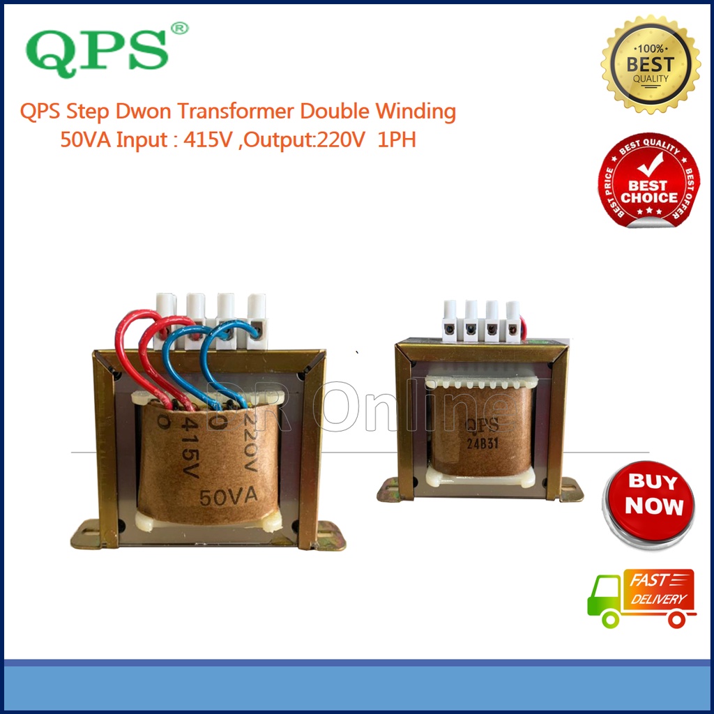 Qps Step Down Transformer Double Winding 1phase 50va Input 415v Or 240v Output 220v 24v