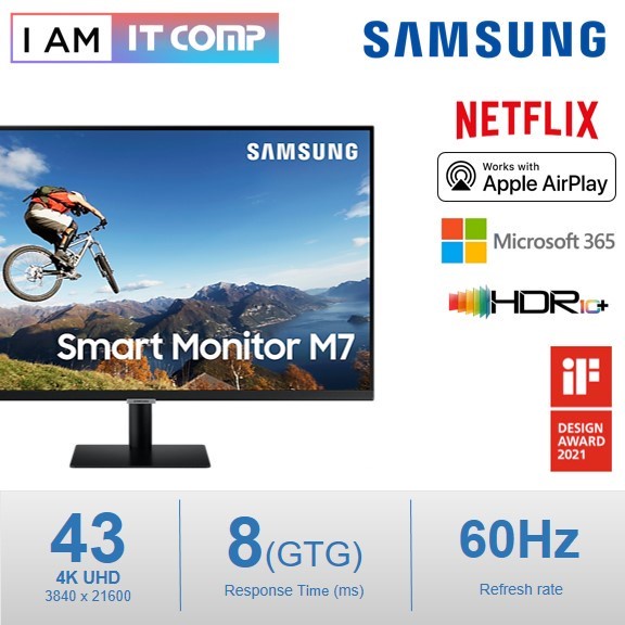 SAMSUNG M7 43 Inch LS43AM702UEXXS 4K UHD(3840X2160) , Flat , 8MS , 60Hz ...