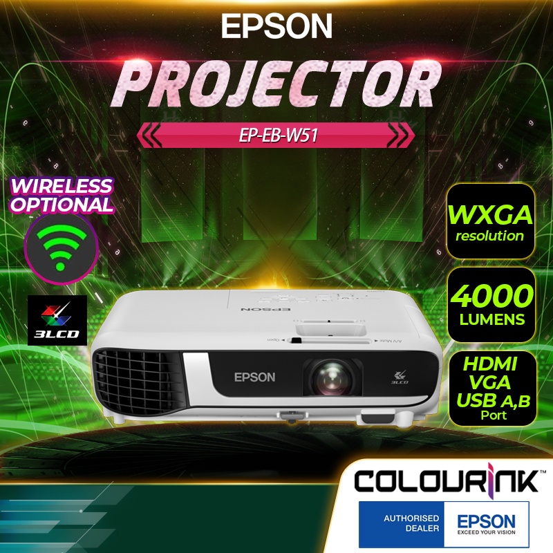EPSON EB-W51 PROJECTOR WXGA 4000 LUMENS 3LCD PROJECTOR For EB-E10 EB-W51 TW-5825 W-06 | Shopee ...