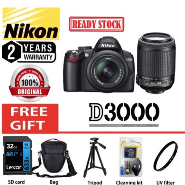 Nikon D3000 18-55mm VR + 55-200mm twin lens full set original (2 years warranty) | Shopee Malaysia