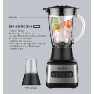 ELBA 500W 1.5L GLASS JAR BLENDER EBG-K1556G(BK) | Shopee Malaysia
