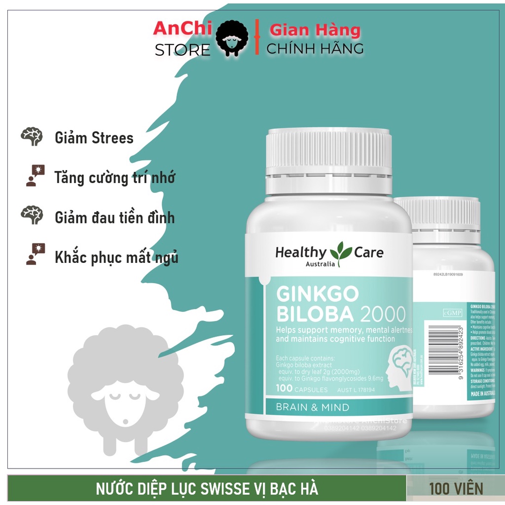 Ginkgo Biloba brain tonic oral tablet 2000mg Healthy Care 100 tablets ...