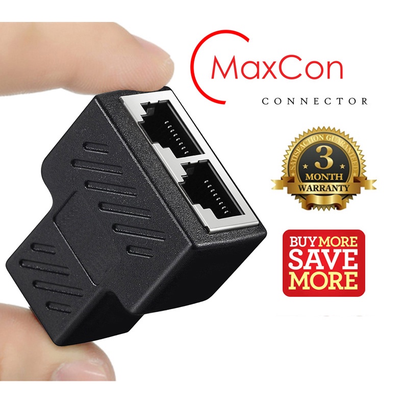 Maxcon RJ45 CAT5 CAT6 SPLITTER 1 TO 2 LAN CABLE PORT ADAPTOR CONNECTOR ...