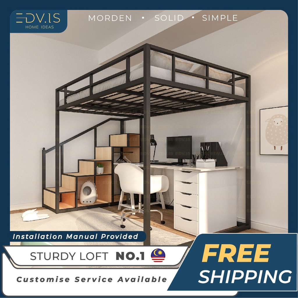 EDV.IS [ Nuna ] Loft bed double decker bunk bed frame with built in ...