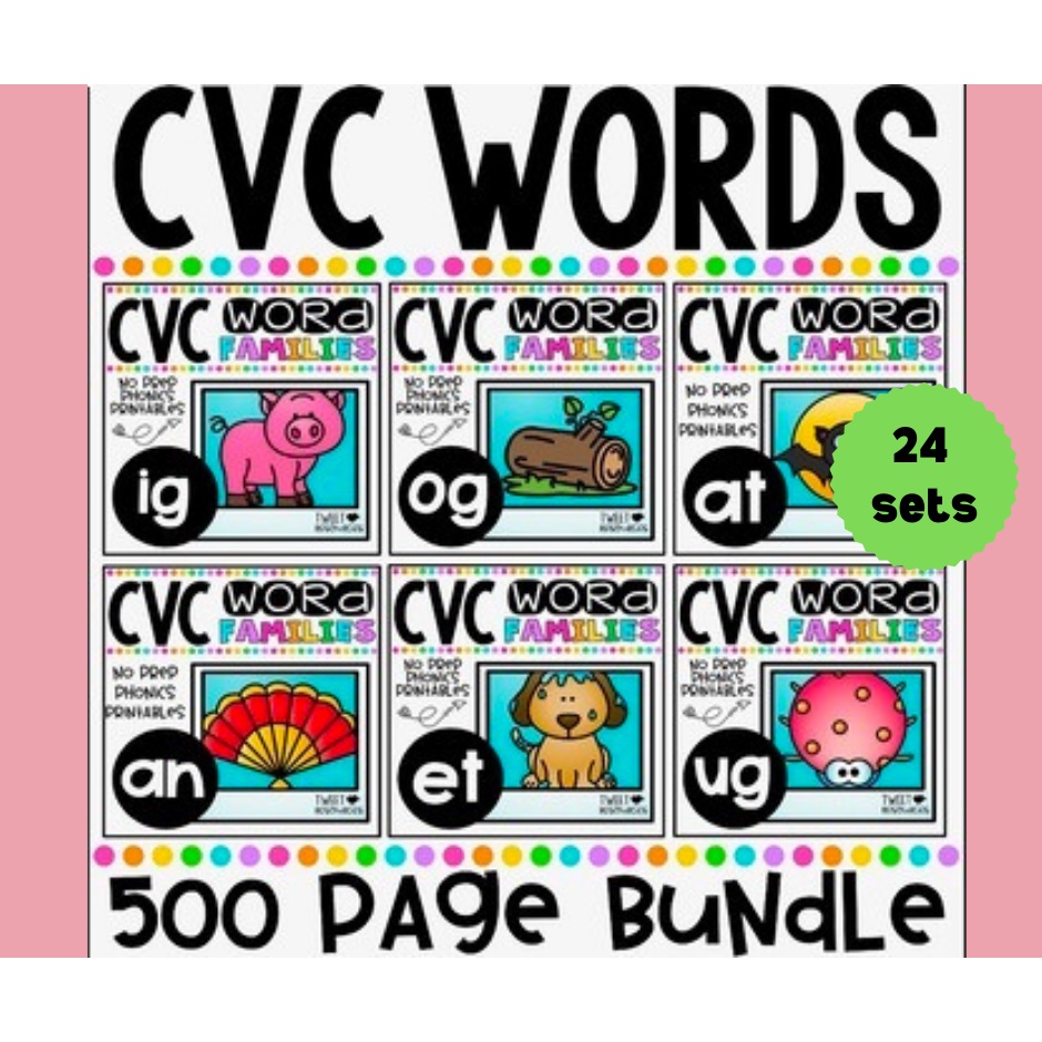 A261 - Printable CVC Word Families No Prep Phonics Printable Bundle 24 ...