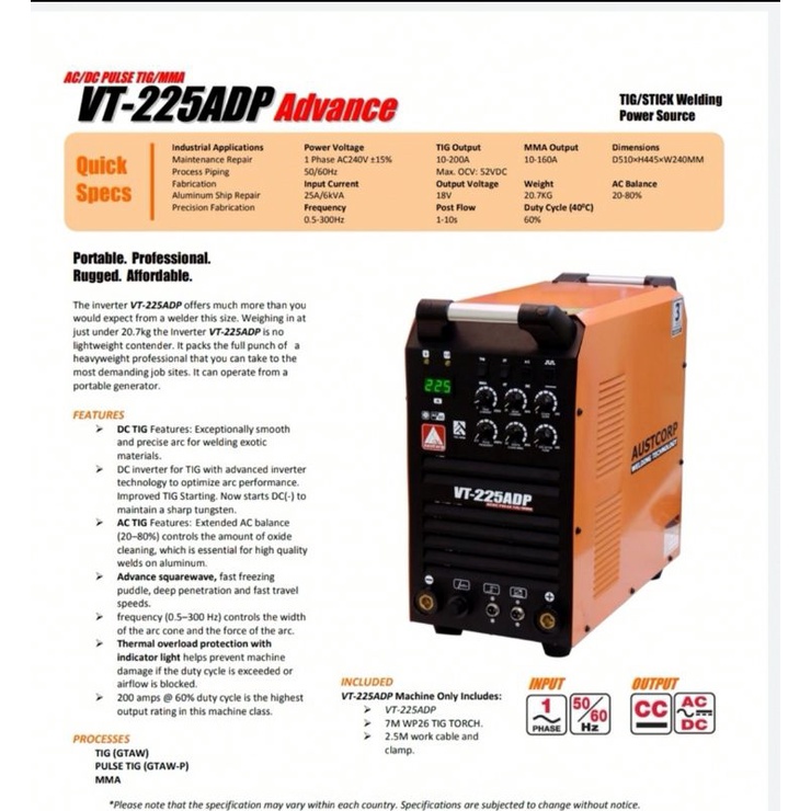 Austcorp VT-225ADP Acdc Tig welding machine | Shopee Malaysia