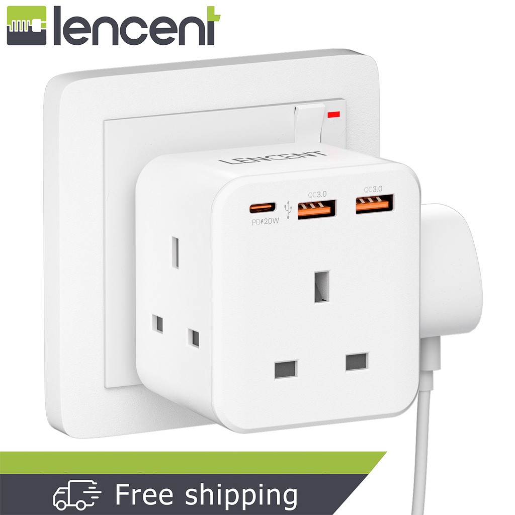 LENCENT Multi Plug Extension, 3 Way 3 Plugs Socket adapter, 6-in-1 Cube ...