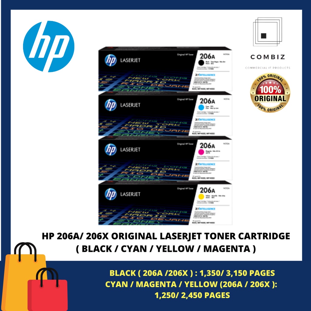 HP 206A/ 206X ORIGINAL LASERJET TONER CARTRIDGE ( BLACK / CYAN / YELLOW ...