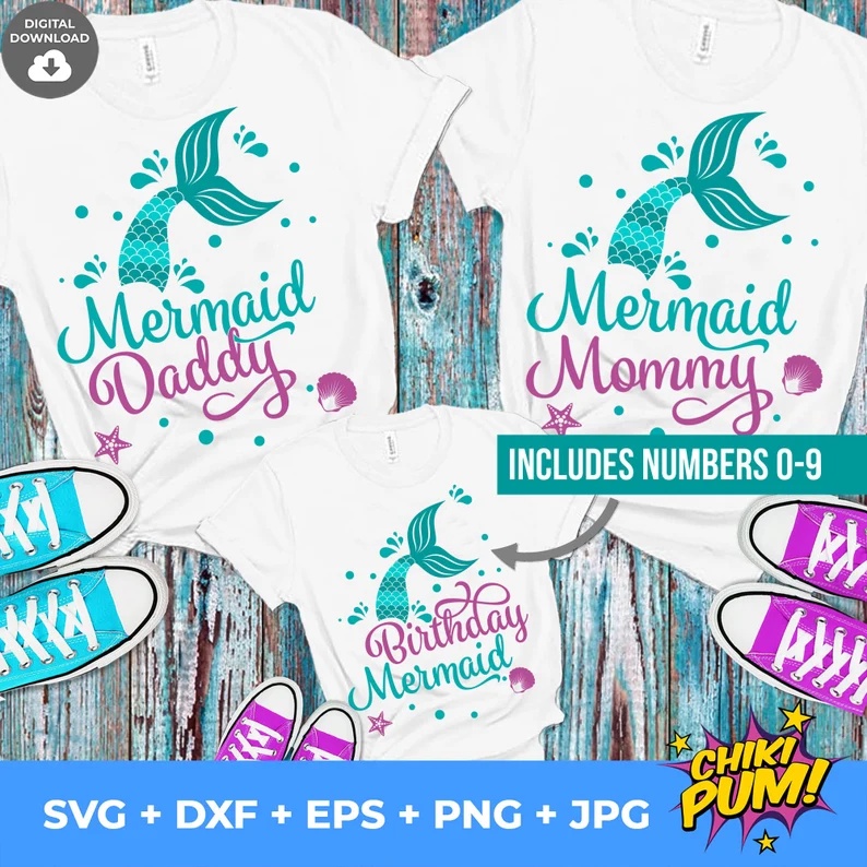 Mermaid Birthday Family Bundle svg, Mermaid Tail svg, Mermaid Girl svg ...