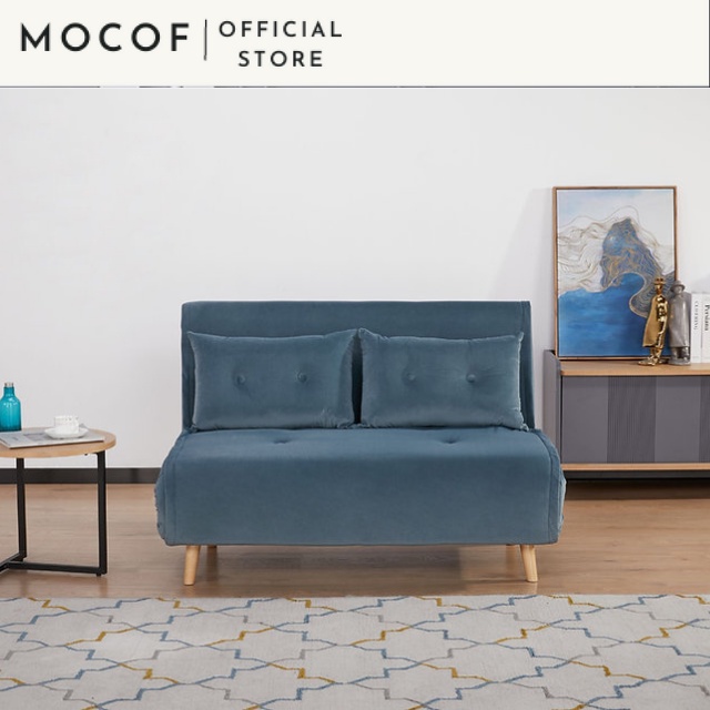 Mocof Basic Foldable Sofa - Aegean Blue Velvet | Shopee Malaysia