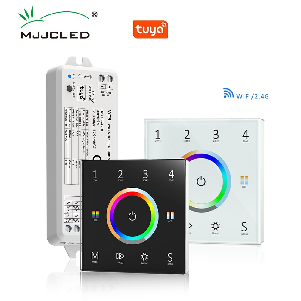 WT5 Tuya Smart RGBCCT Controller 12V 24V DC 5 in 1 Dimmer RGB CCT RGBW RGBWW LED Strip Light ...