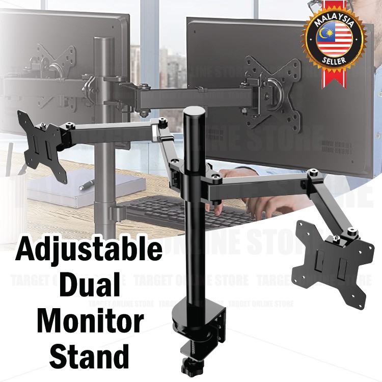 Heavy Duty Fully Adjustable Dual Monitor Stand Desk Mount with C-clamp ...
