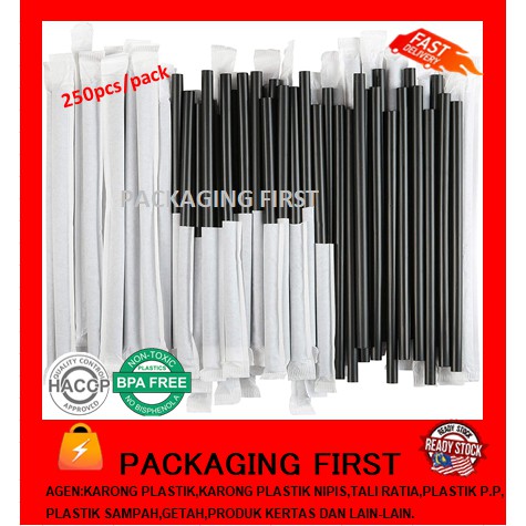 individual packing straight straw 8''(black color)/straight straw black ...