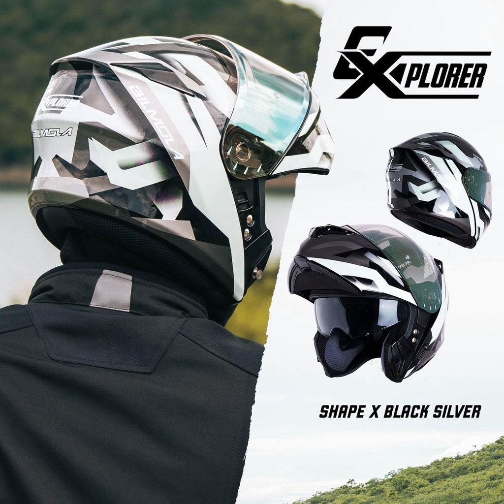 BILMOLA Helmet EXPLORER-SHAPE X BLACK SILVER | Shopee Malaysia