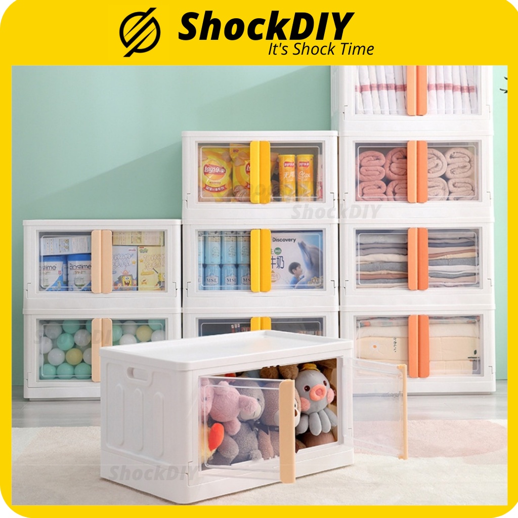 Stackable Two Open Doors Storage Box Foldable Storage Cabinet 32L Rack ...