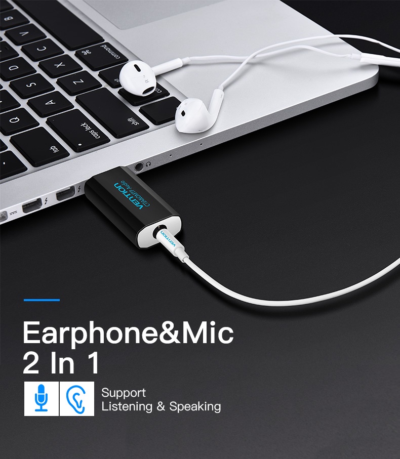 Vention USB Sound Card 2-in-1 External USB Audio Adapter with 3.5mm Aux ...