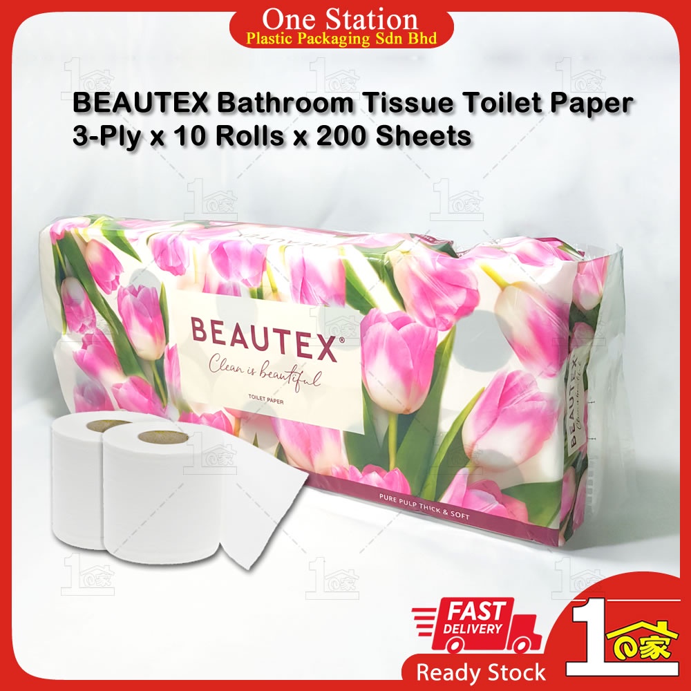 Beautex Quality Bathroom Tissue Toilet Paper (3-Ply x 10 Rolls x 200 ...
