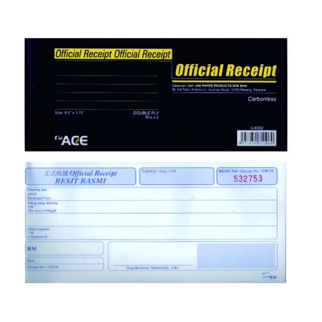 OFFICIAL RECEIPT NCR 2PLY 50SET | Shopee Malaysia