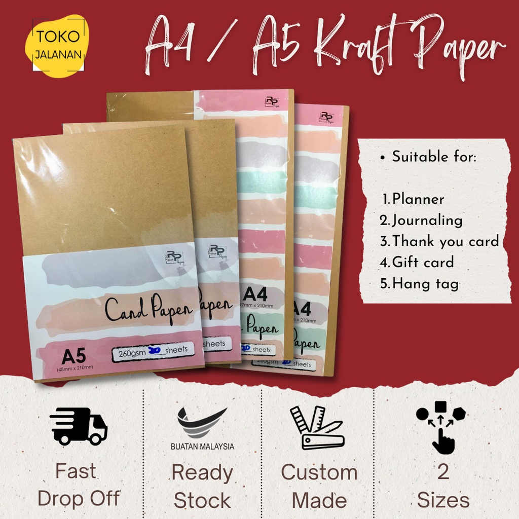 A4 A5 Kertas Kraft / Paper / Card / Craft Board Brown Tebal Thick 1pc ...