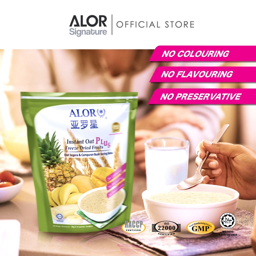 Alor Instant Oat Plus Freeze Dried Fruits Mango Pineapple Banana (40g x ...