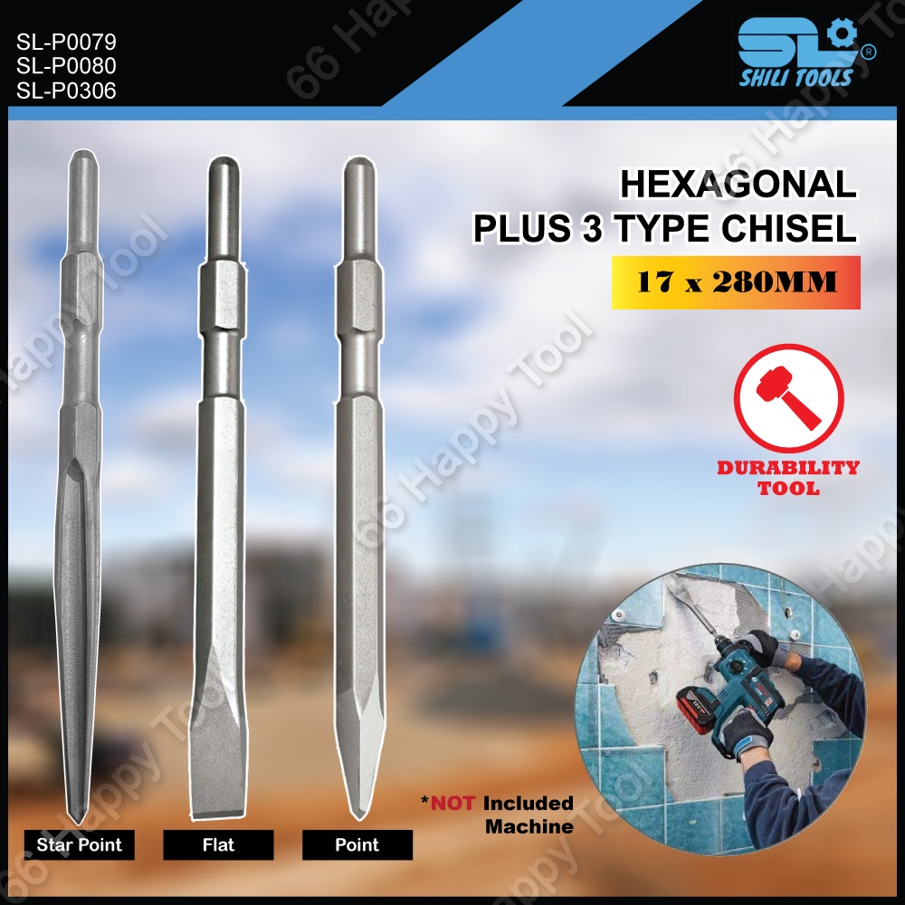 SHILI TOOLS Hexagonal Star Point | Point | Flat Chisel Durable 17X280mm Power Tool Electric ...