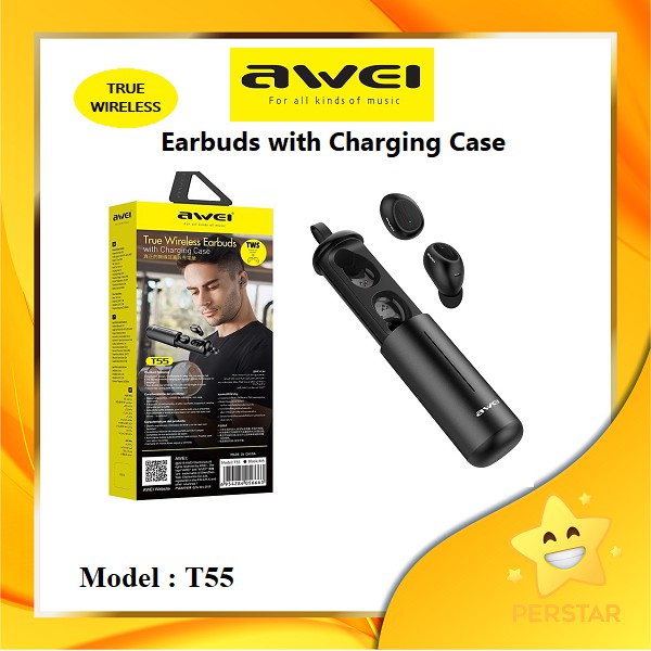 [ 100% ORIGINAL ] Awei T55 True Wireless Bluetooth TWS V5.0 Earbuds ...