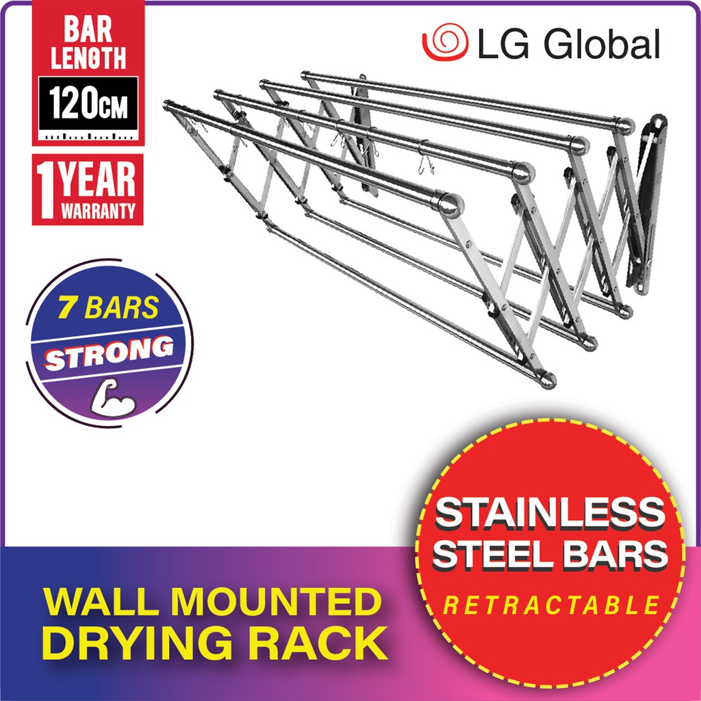 LG4847 Taiwan Grade Retractable Wall Drying Rack 120cm x 7Bars | Shopee ...