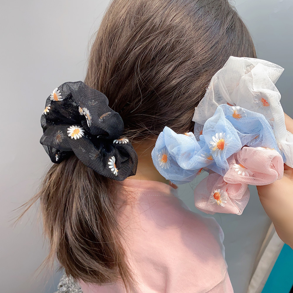 Flower Chiffon Scrunchies Cute Lace Hair Bands Daisy Flowers Thin Mesh